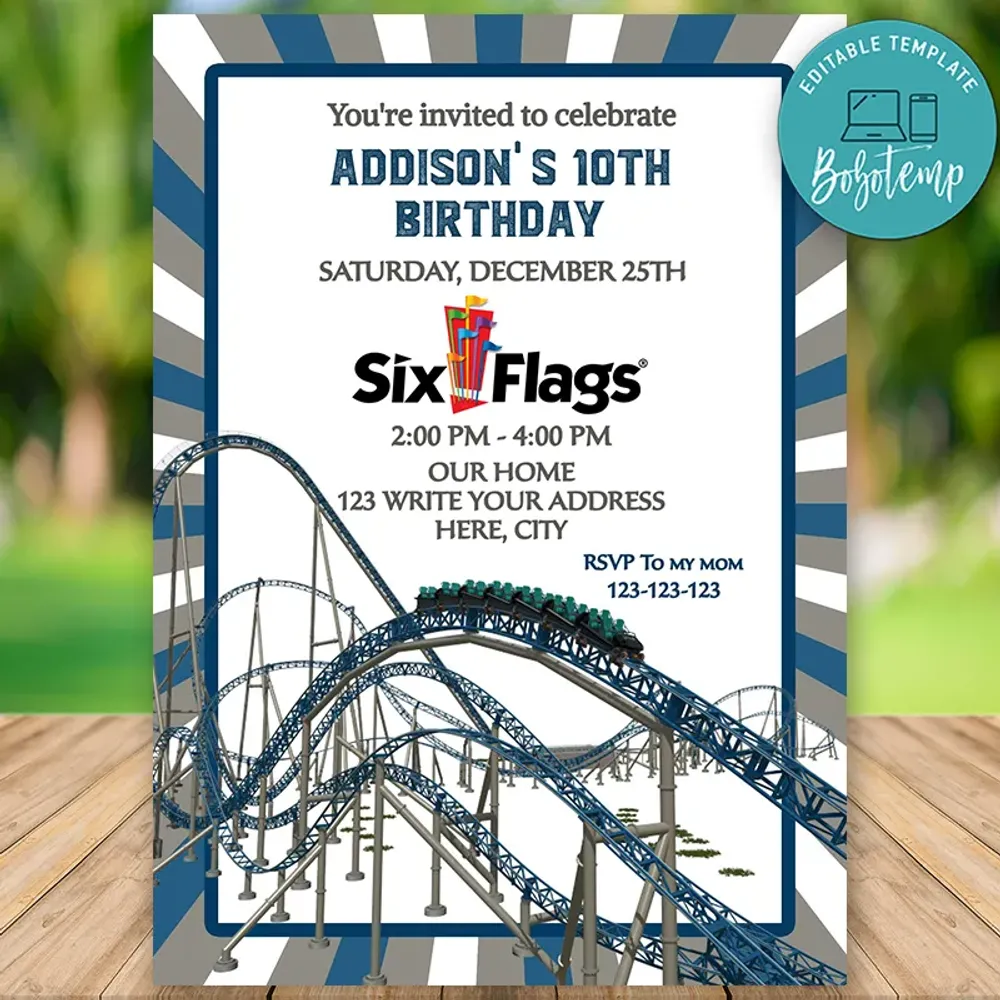 Editable Amusement Park Birthday Invitation Instant Download | Bobotemp