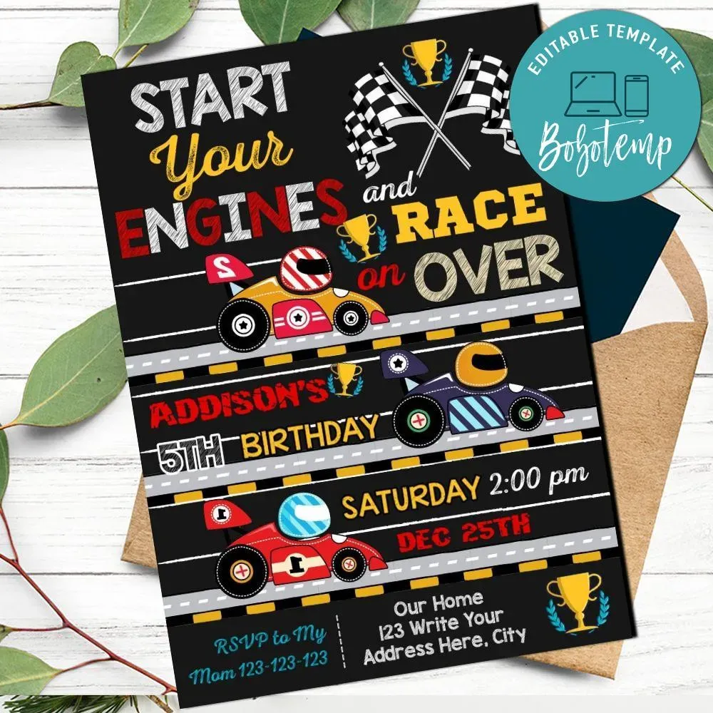 Race track Invitation Template to Print at Home | Bobotemp