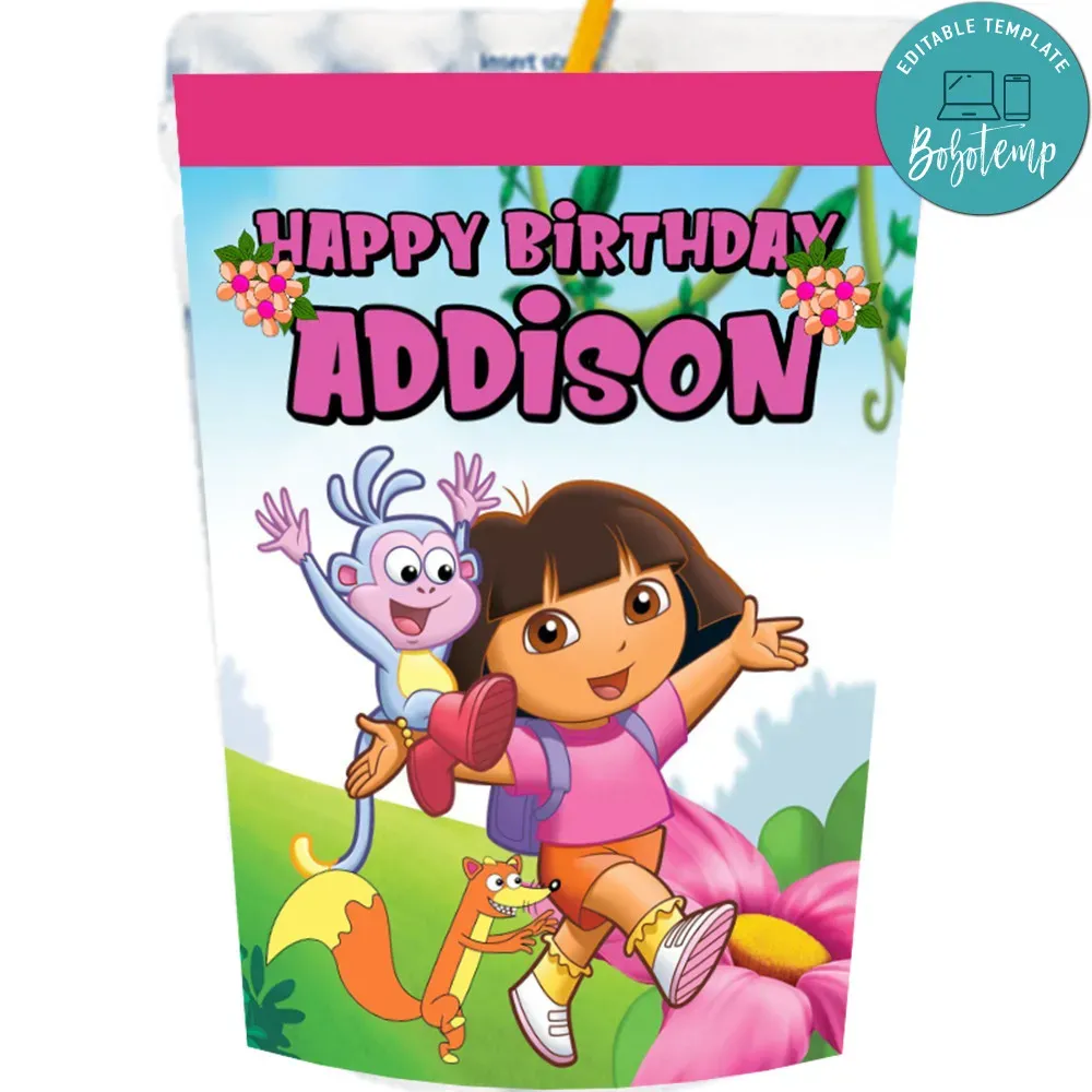 Dora Capri Sun Labels Digital File Printable | Bobotemp