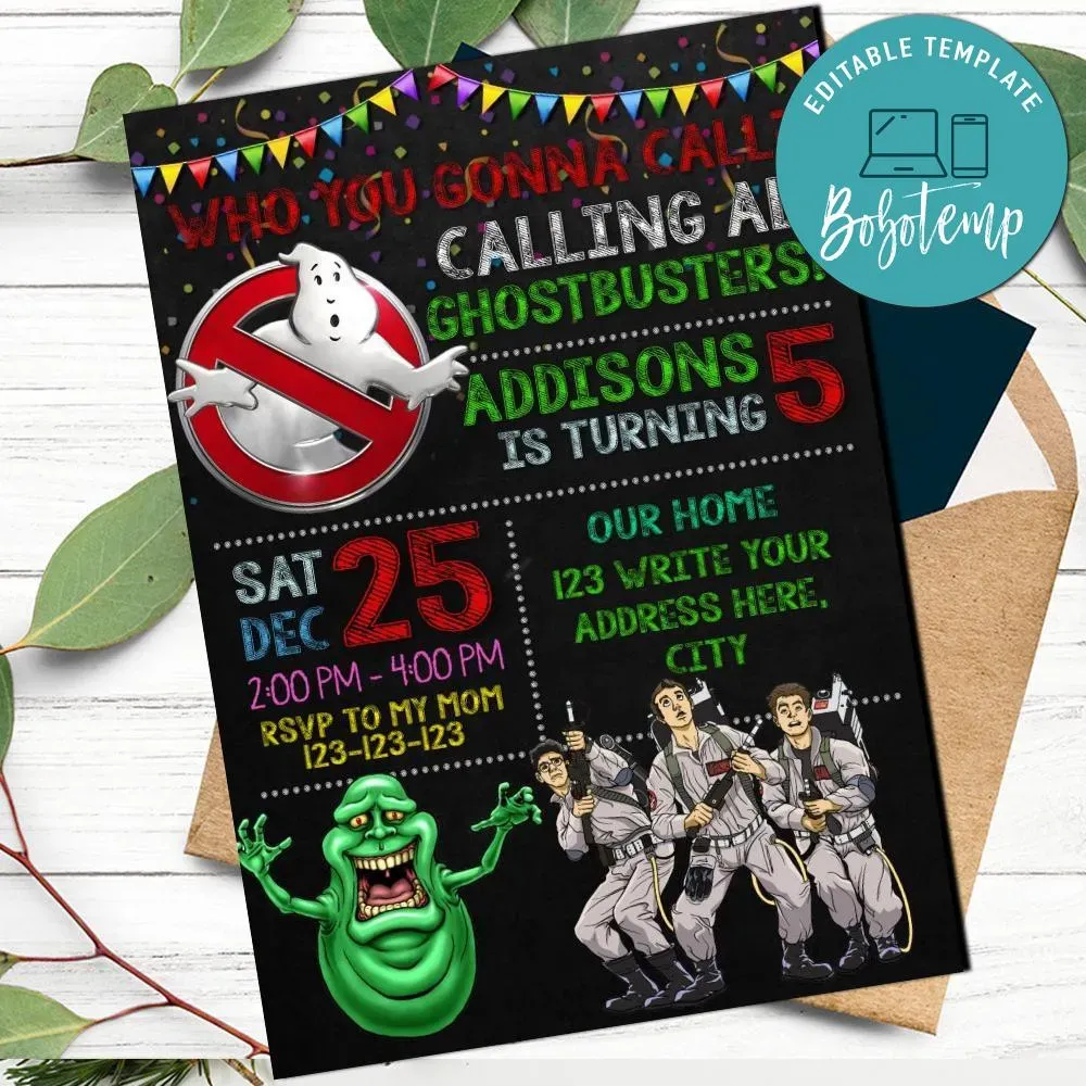 Ghostbusters Invitation Customizable Template Instant Download | Bobotemp