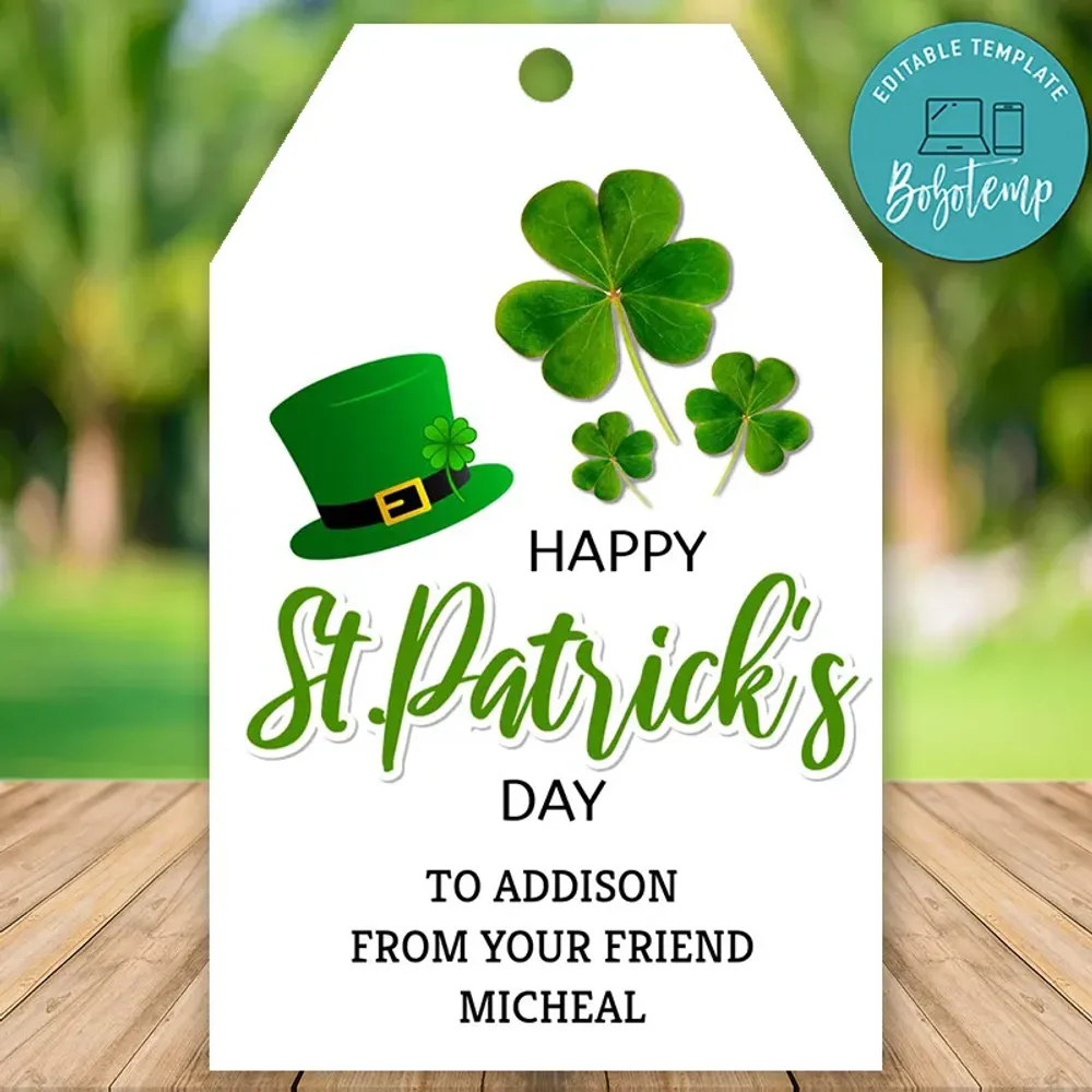 Editable Happy St. Patricks Day Printable Gift Tags DIY | Bobotemp