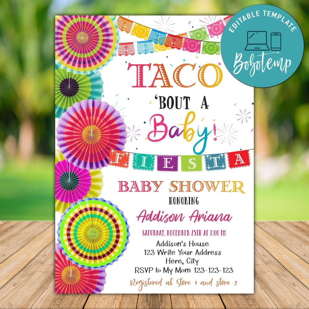Printable Taco Bout A Baby Fiesta Baby Shower Invitation DIY 