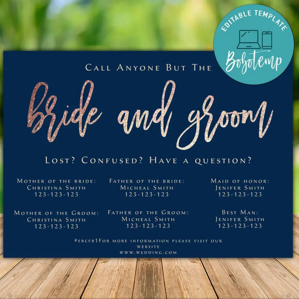 Printable Call anyone but the bride Wedding Template DIY | Bobotemp