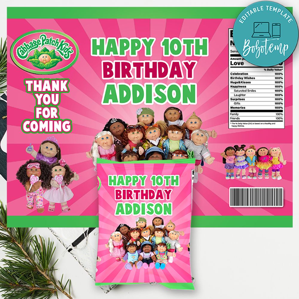 Cabbage patch kids Birthday Chip Bag Digital File Printable DIY | Bobotemp