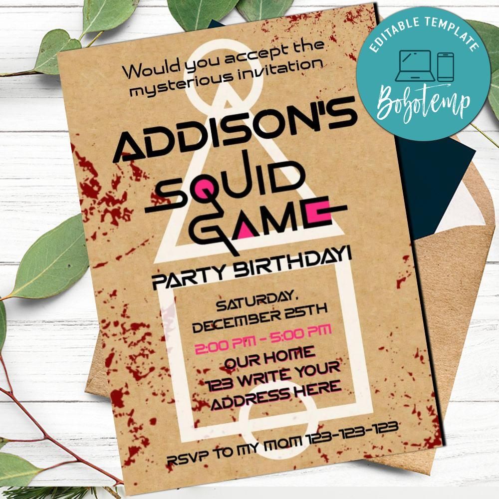 Squid Game Birthday Invitation Customizable Template DIY 