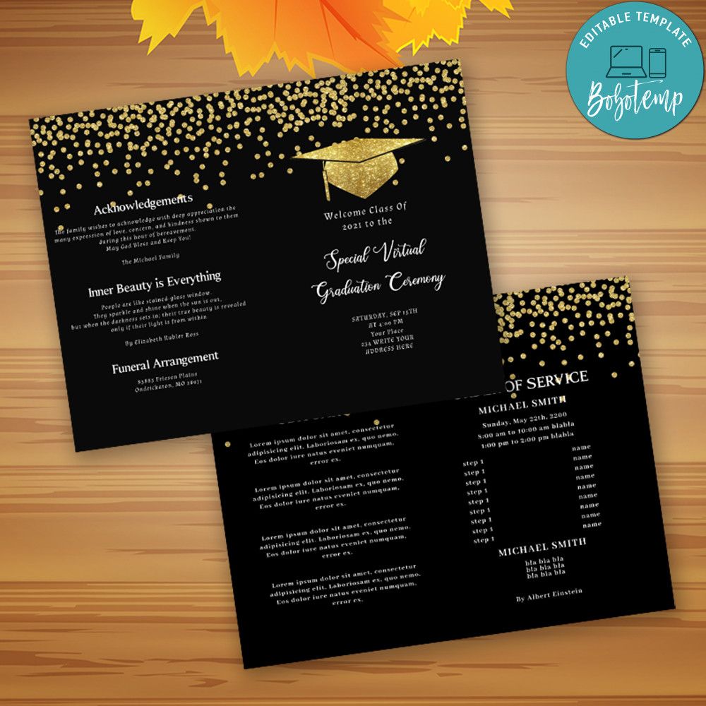 Graduation Ceremony Program Template Customizable DIY Bobotemp