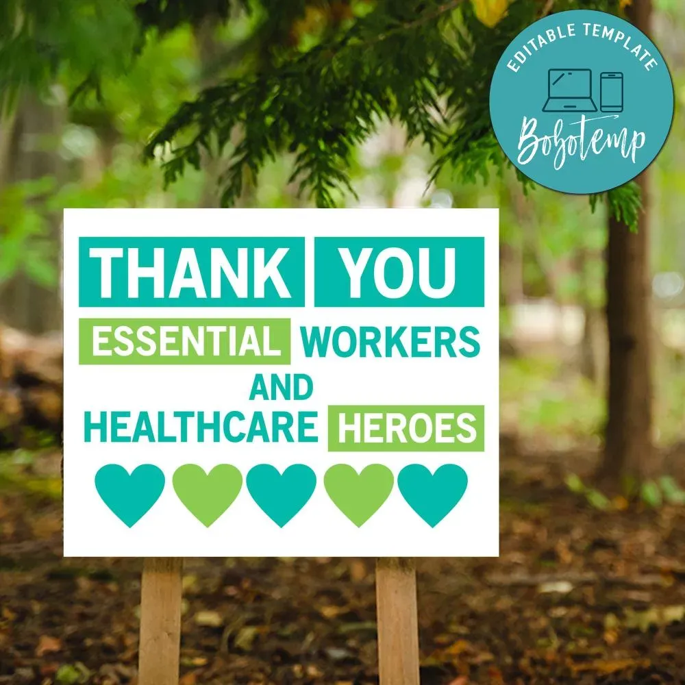 Thank You Essential Workers Outdoor Sign Printable DIY | Bobotemp