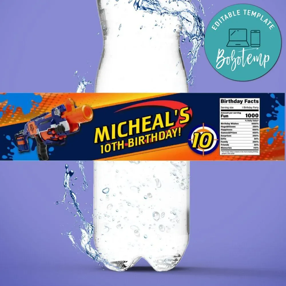 Nerf Gun Water Bottle Label Template DIY | Bobotemp