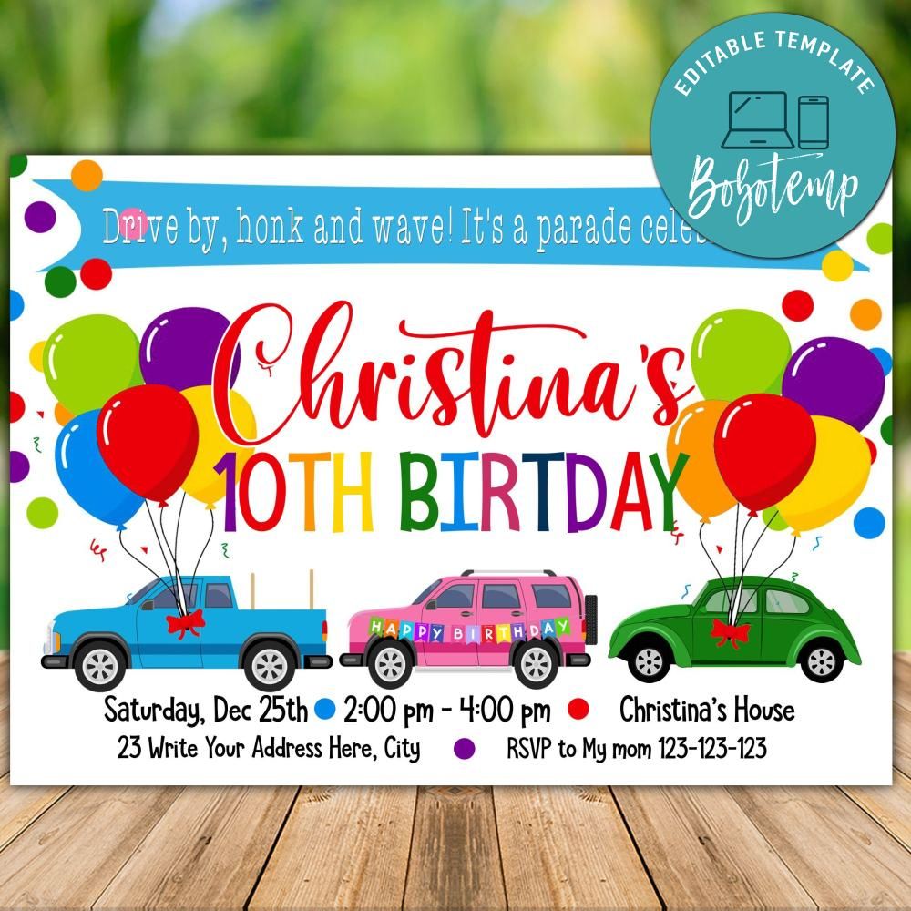 Printable Drive By Pink Parade Birthday Invitation DIY | Bobotemp
