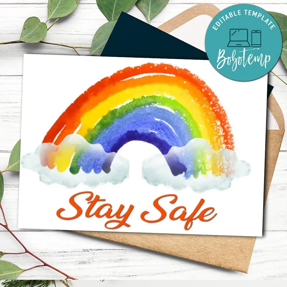 Rainbow Stay Safe Card to Print at Home Instant Download | Bobotemp