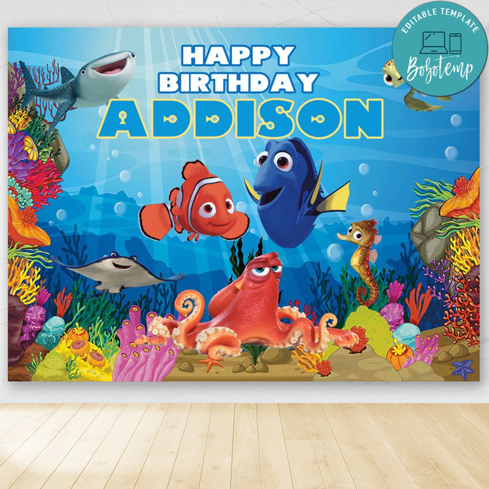 Printable Finding Dory Nemo Birthday Backdrop Digital File DIY | Bobotemp