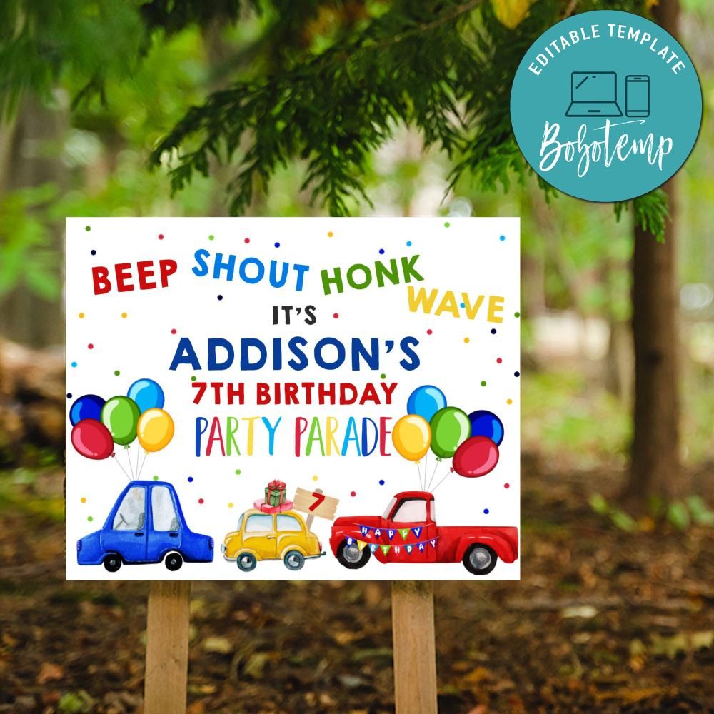 Printable Drive Through Birthday Party Parade Sign DIY | Bobotemp