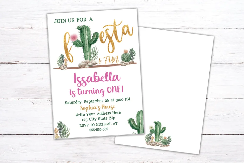 Editable Cactus Mexican First Birthday Invitations DIY | Bobotemp