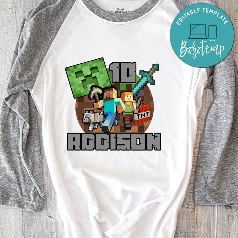 Customizable Minecraft Birthday Iron On Transfer Tshirt DIY | Bobotemp