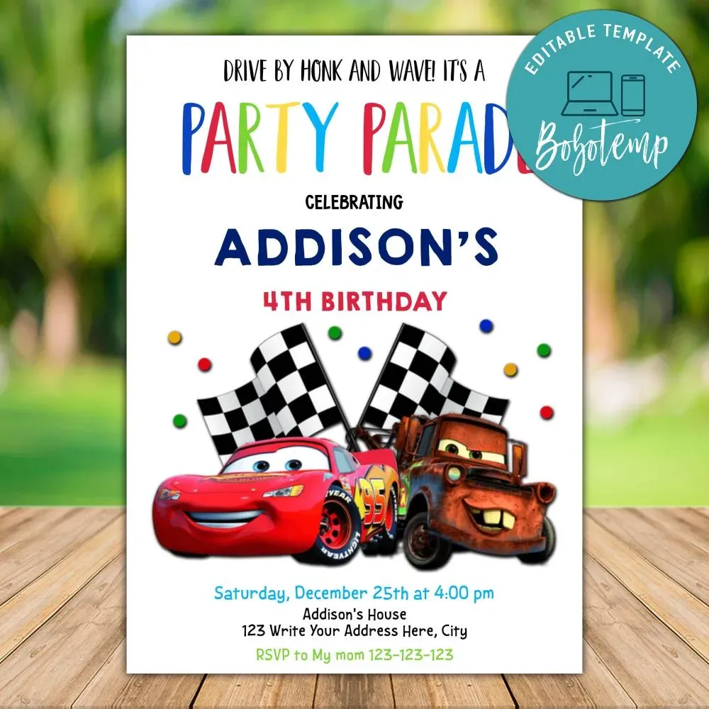 Printable Disney Drive by Birthday Flyer Instant Download | Bobotemp