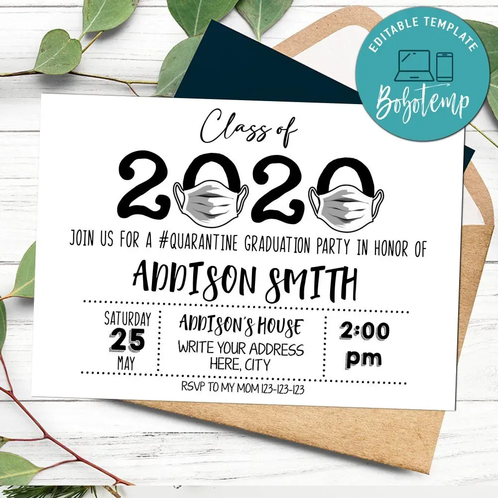 Funny Class of 2020 Self Isolation Graduation Invitation DIY | Bobotemp