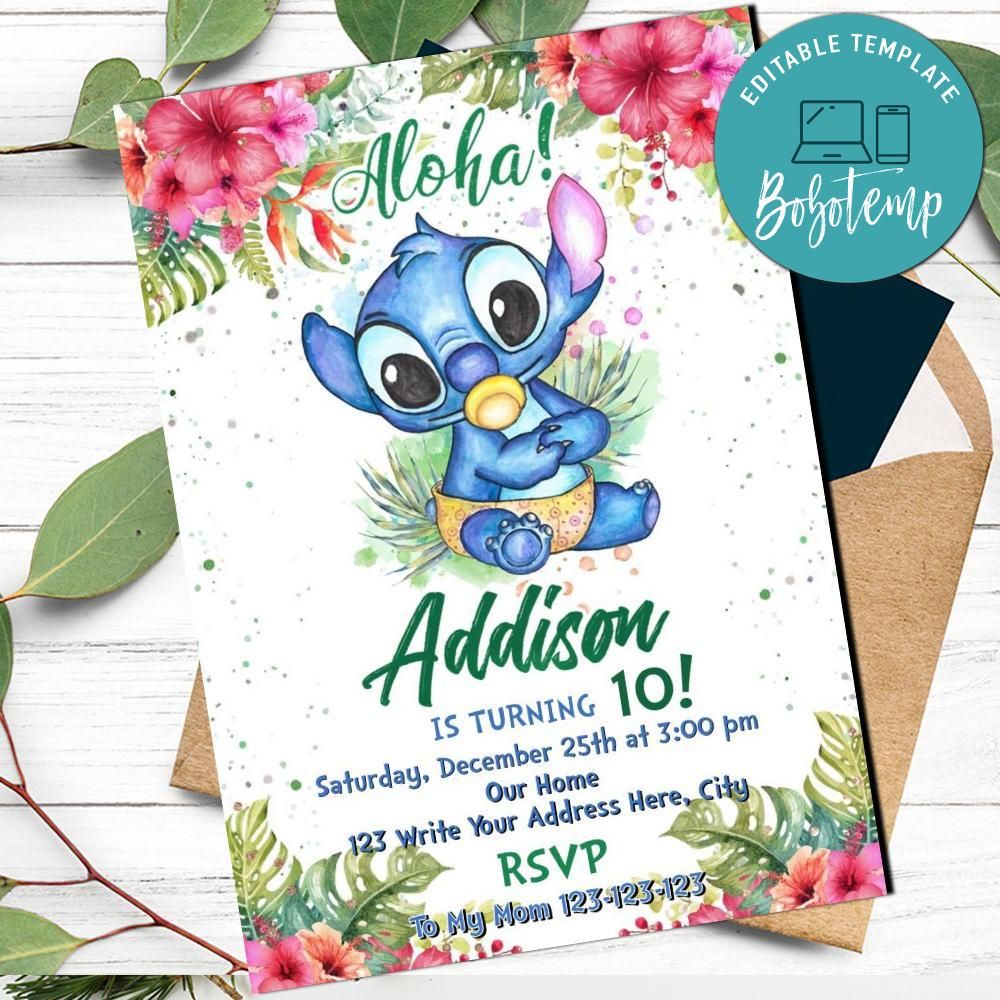 Stitch Digital Invitation Customizable Template Createpartylabels
