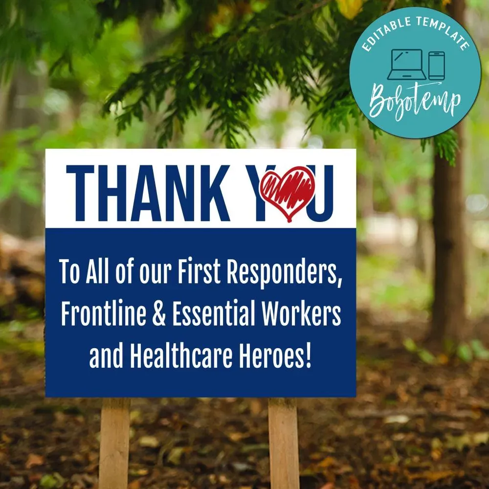 Thank you to All Our First Responders Yard Sign Printable DIY | Bobotemp