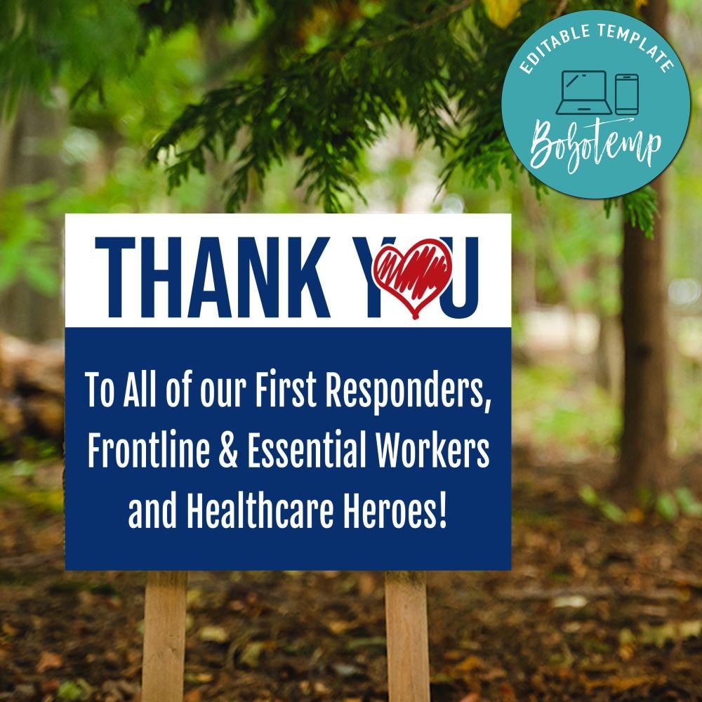 Thank you to All Our First Responders Yard Sign Printable DIY | Bobotemp