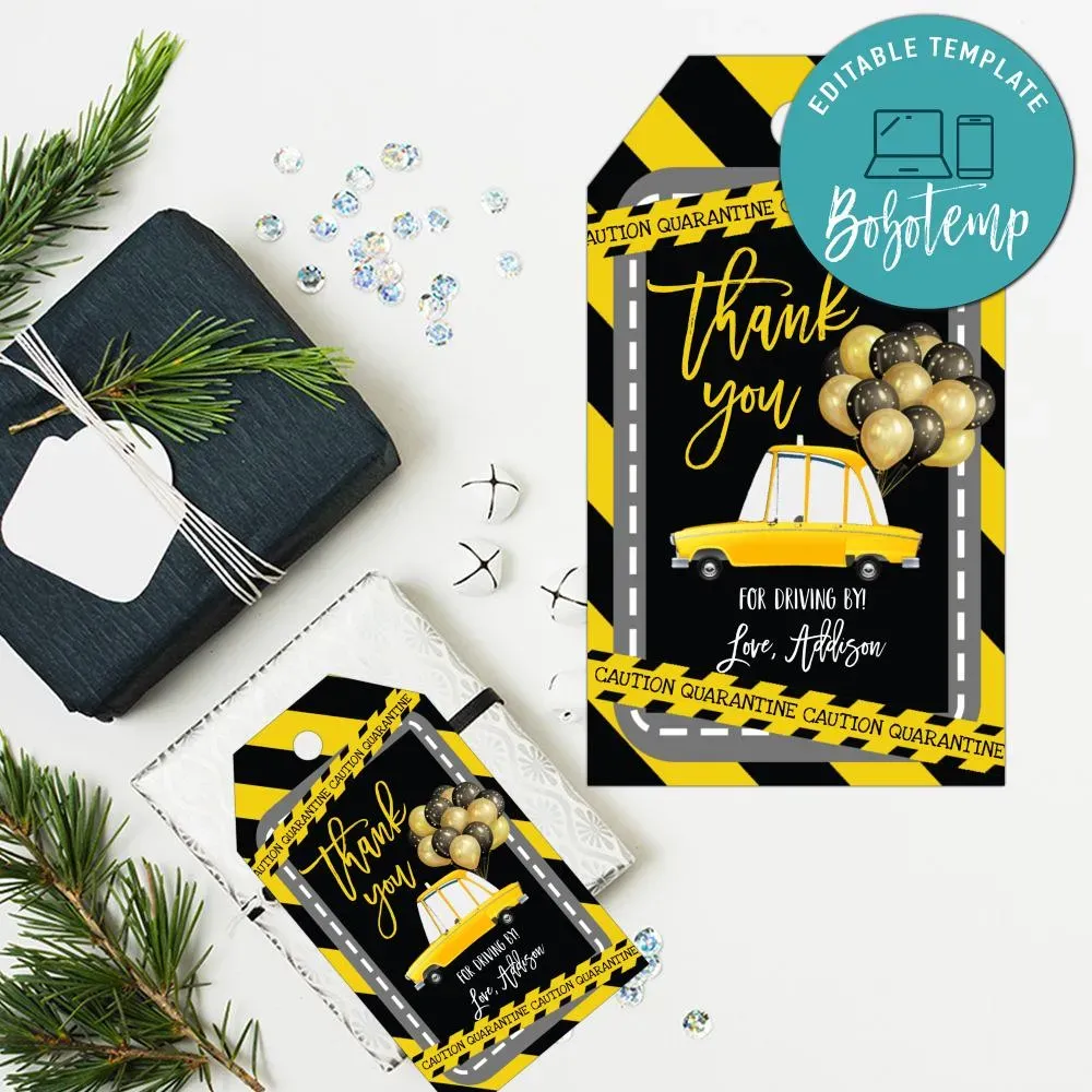 Printable Quarantine Drive By Birthday Parade Favor Tag DIY | Bobotemp
