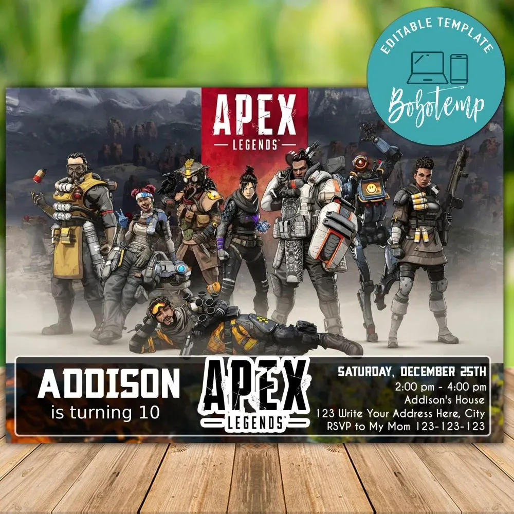 Editable Apex Legends Birthday Invitation Instant Download | Bobotemp