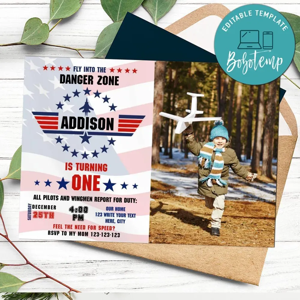 Top Gun Invitation Template with Photo Customizable DIY | Bobotemp