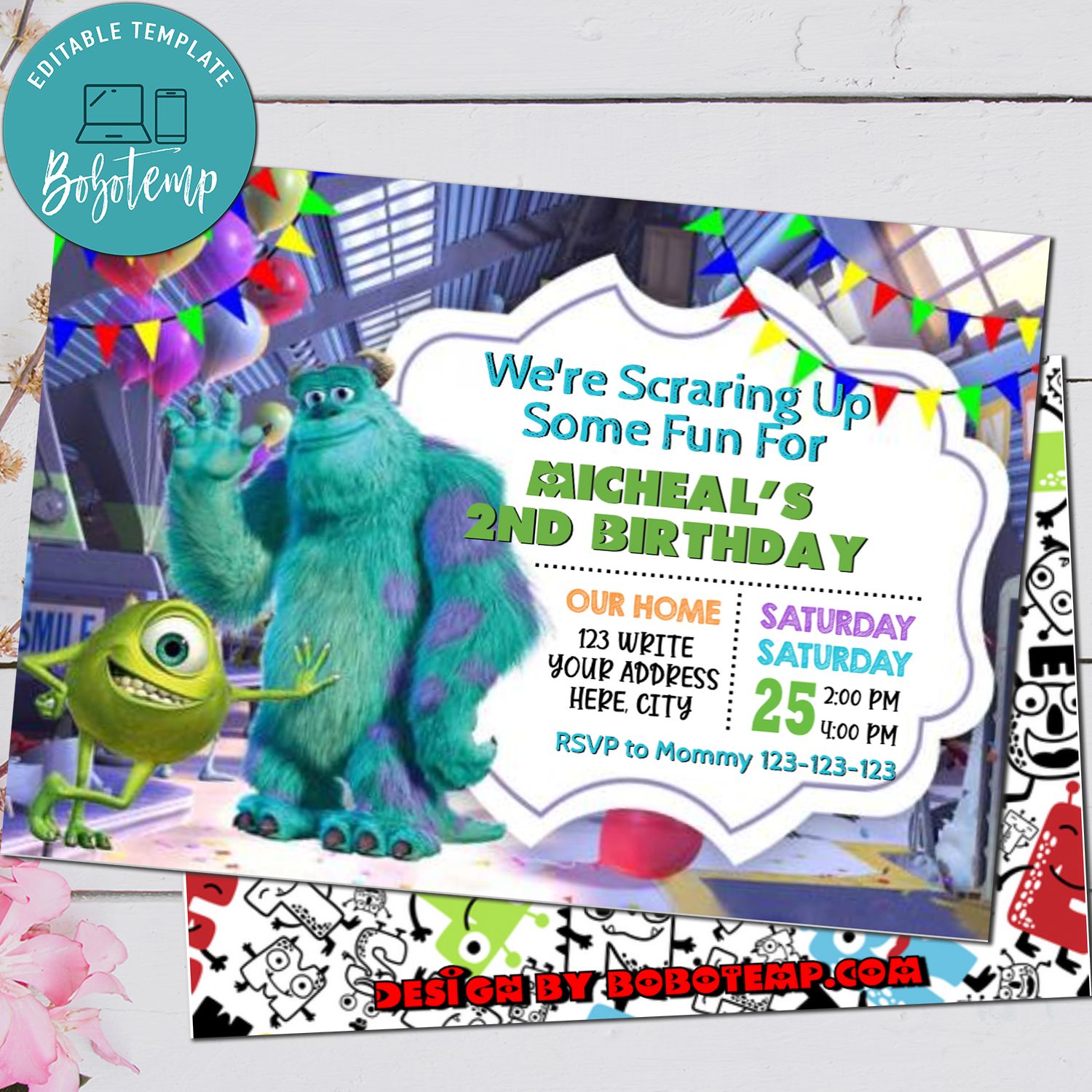 Editable Monster Inc Birthday Invitations Instant Download 