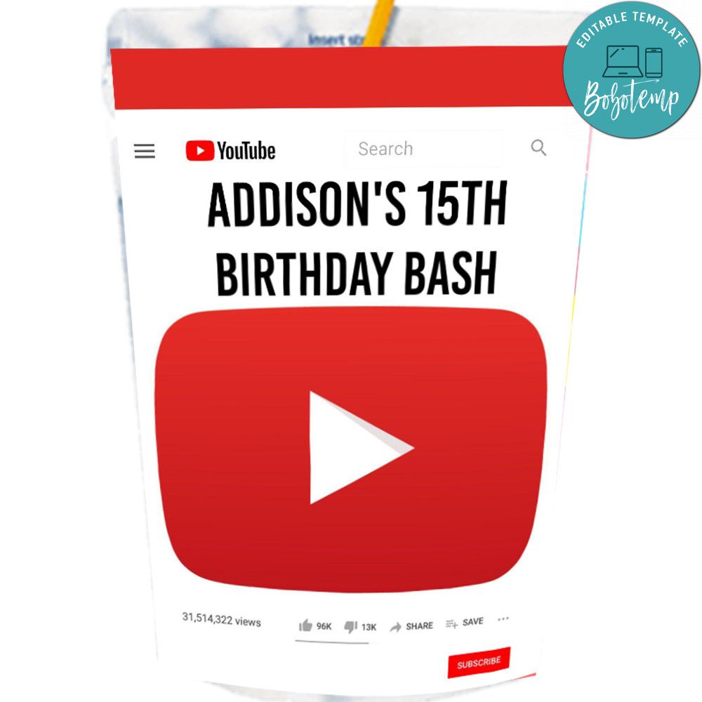 Youtube Capri Sun Labels Digital File Printable | Bobotemp