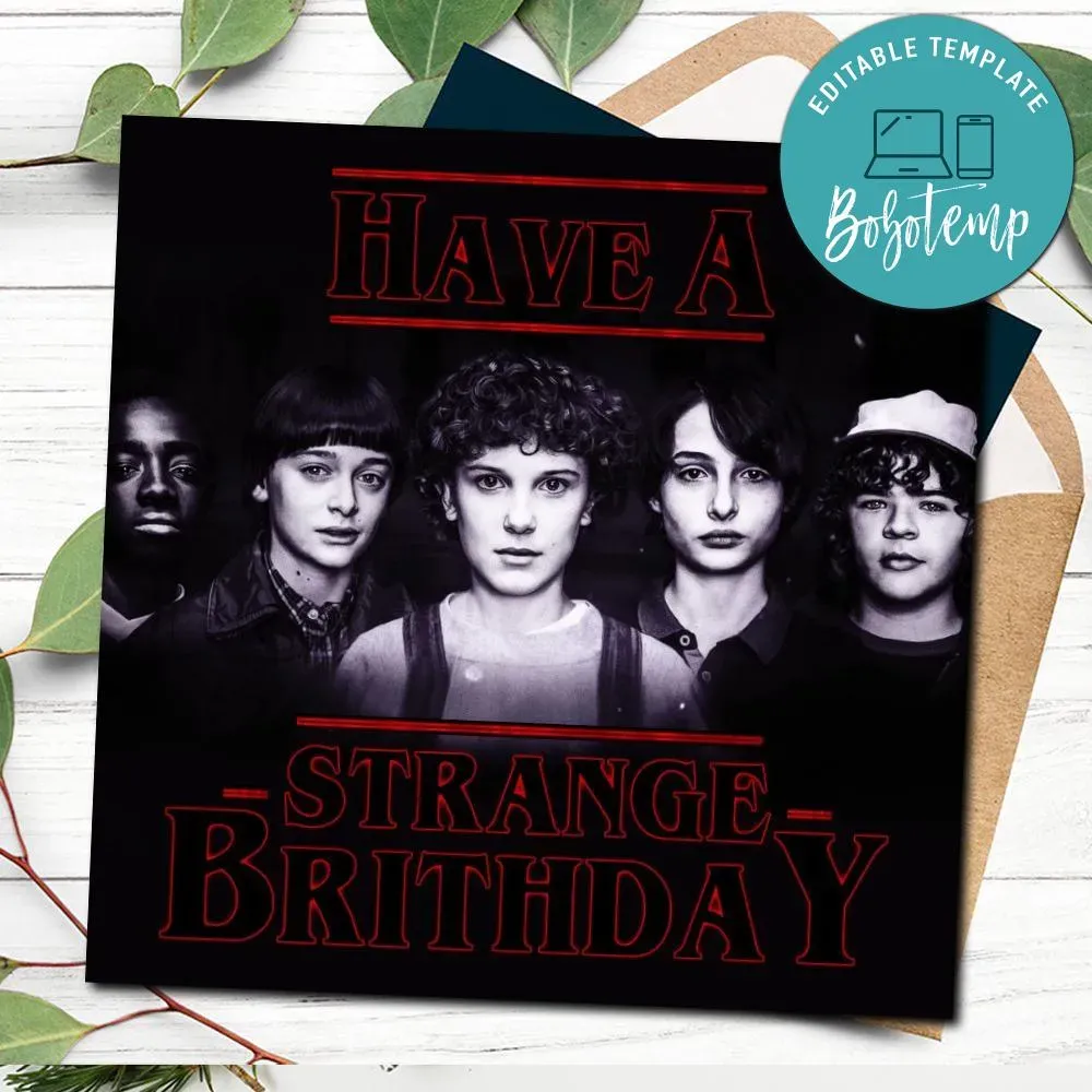 Stranger Things Birthday Card Template to print at home DIY | Bobotemp