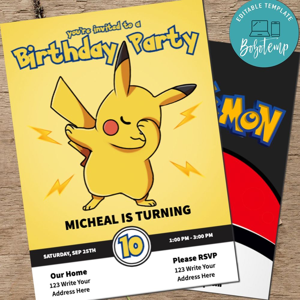 Pokemon Pikachu Birthday Invitation Printable Bobotemp