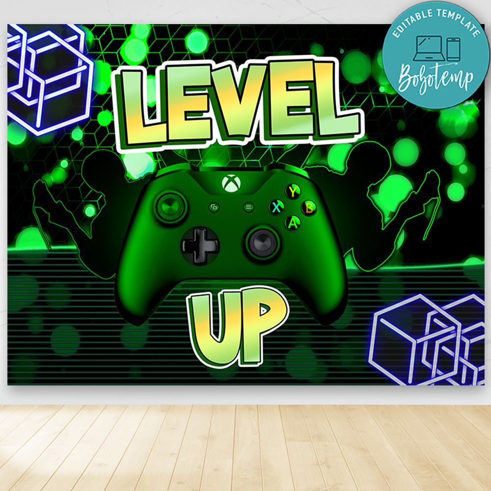 Printable Video Game Birthday Backdrop Digital File Template DIY | Bobotemp