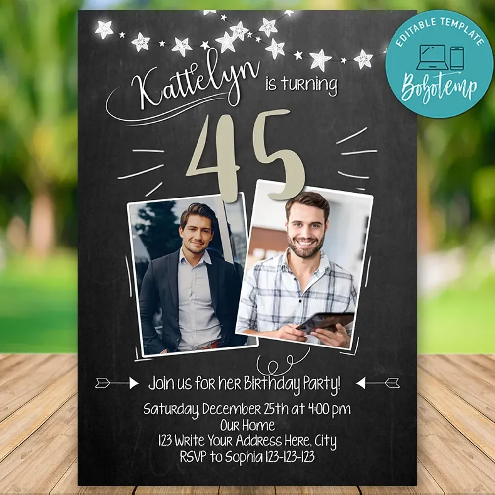 Editable Men Birthday Invitations with Photo Instant Download | Bobotemp