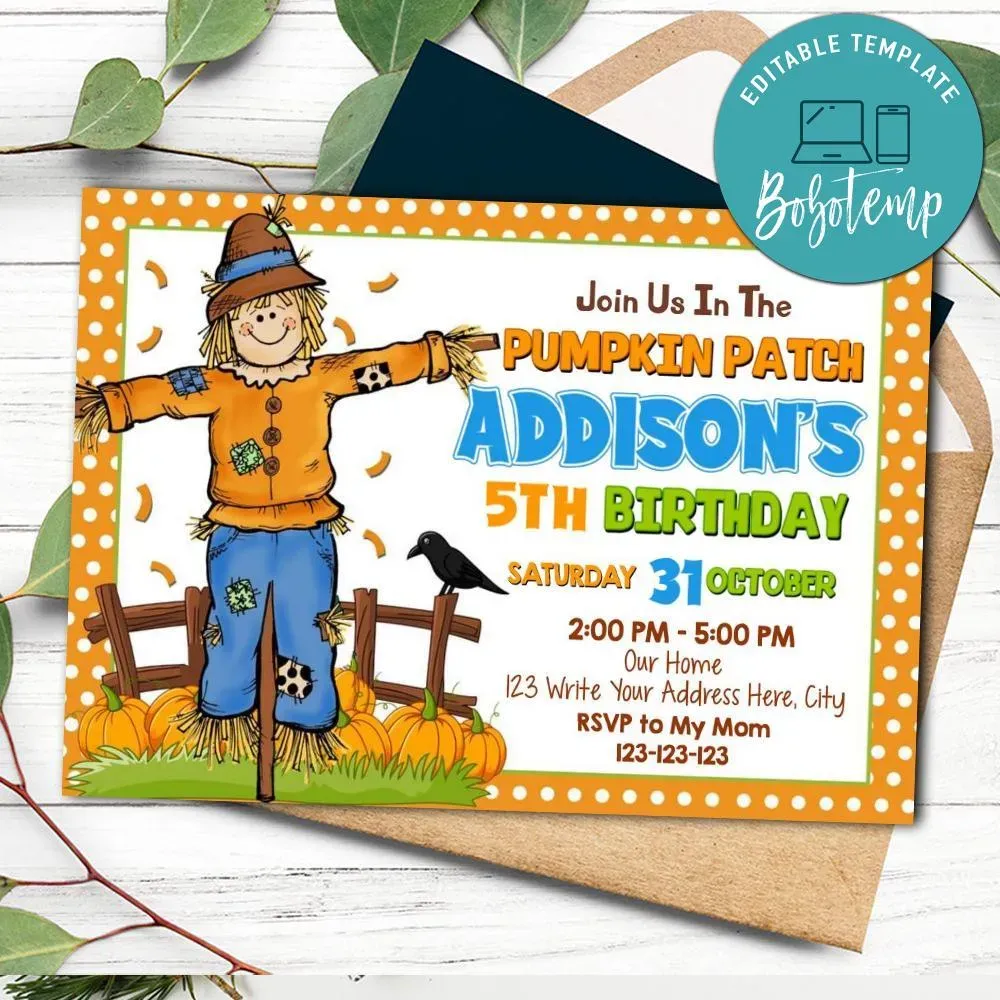Scarecrow Invitation Customizable Template Instant Download | Bobotemp Shop