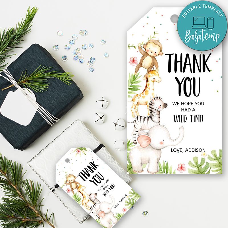 Printable Safari Zoo Animals Birthday Party Gift Tag DIY | Bobotemp