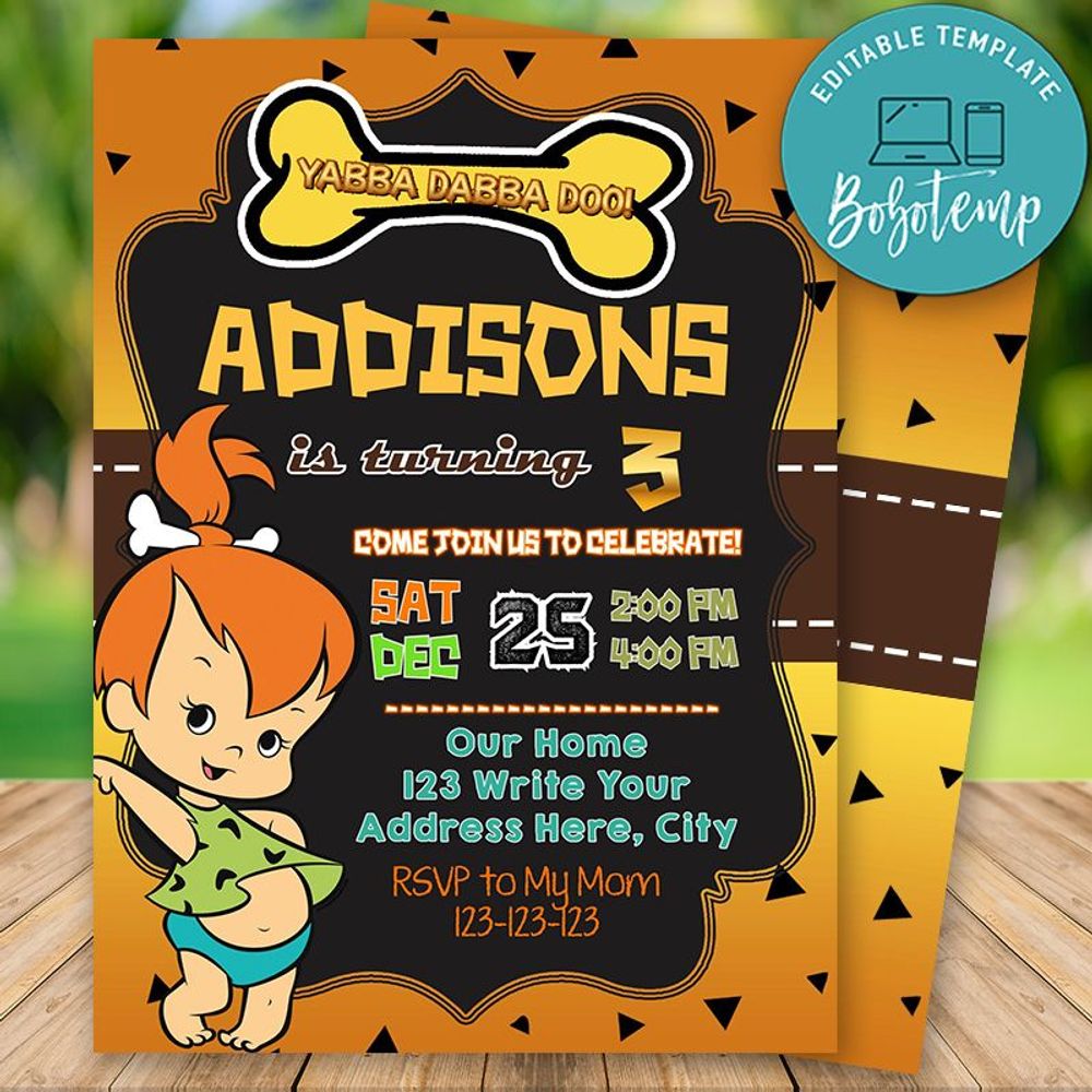 Editable The Flintstones Birthday Invitation For Girl DIY 