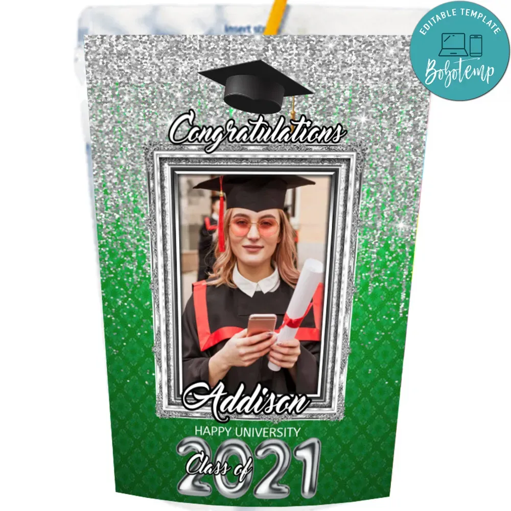 Silver Green High School Graduation Capri Sun Labels Digital File ...