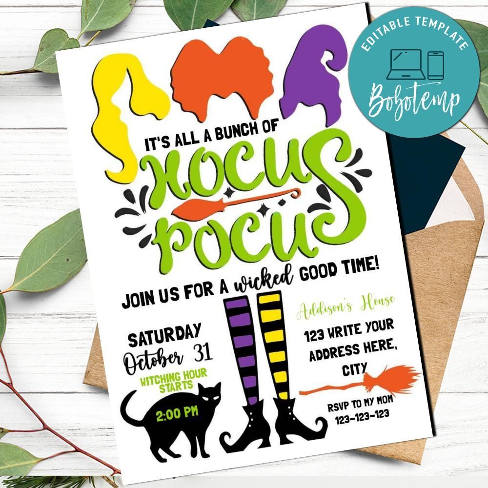Bunch Of Hocus Pocus Halloween Baby Shower Invitation Printable Bobotemp