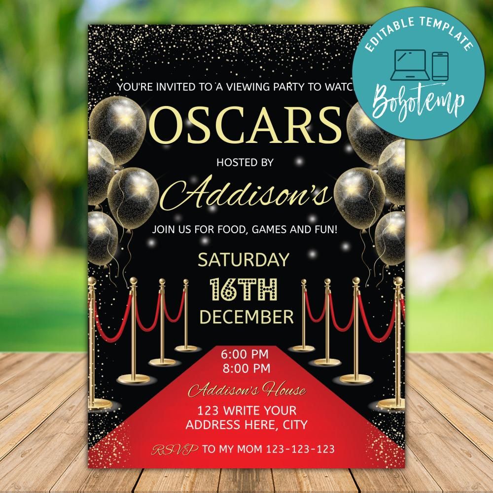 Printable Oscar Party Invitation Template Instant Download 