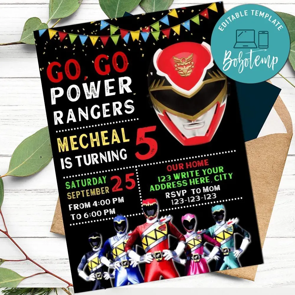 Power Rangers Invitation Customizable Template Instant Download | Bobotemp