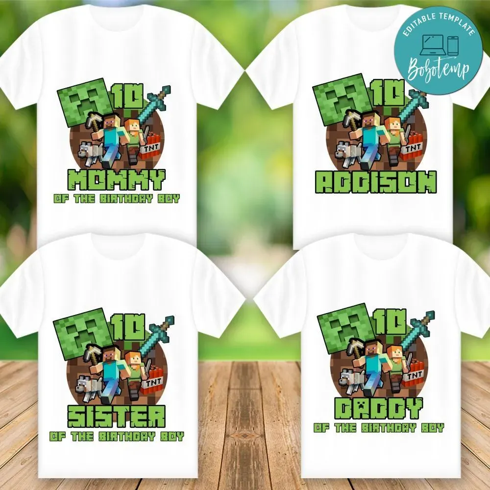 Minecraft Family Matching Birthday Shirt PNG Files DIY | Bobotemp