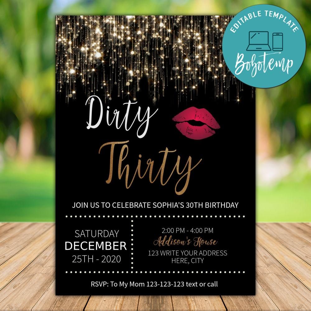 Printable Dirty Thirty Party Invitation Instant Download Bobotemp