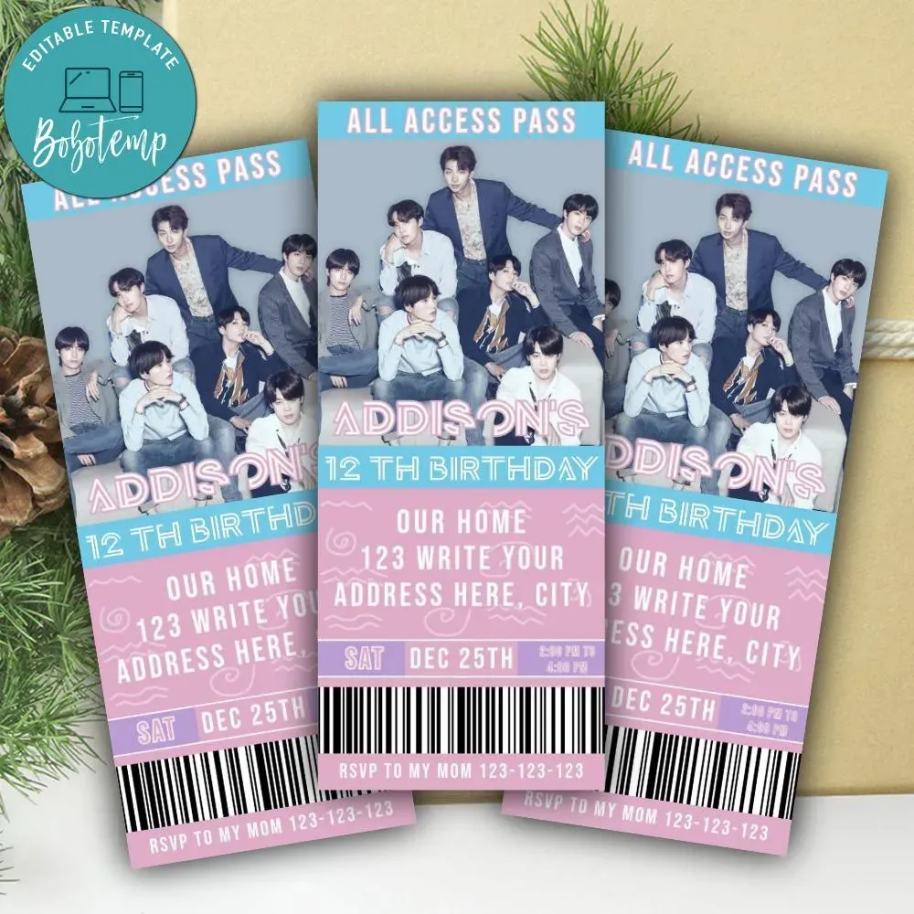 Editable BTS Ticket Birthday Flyer Instant Download | Bobotemp