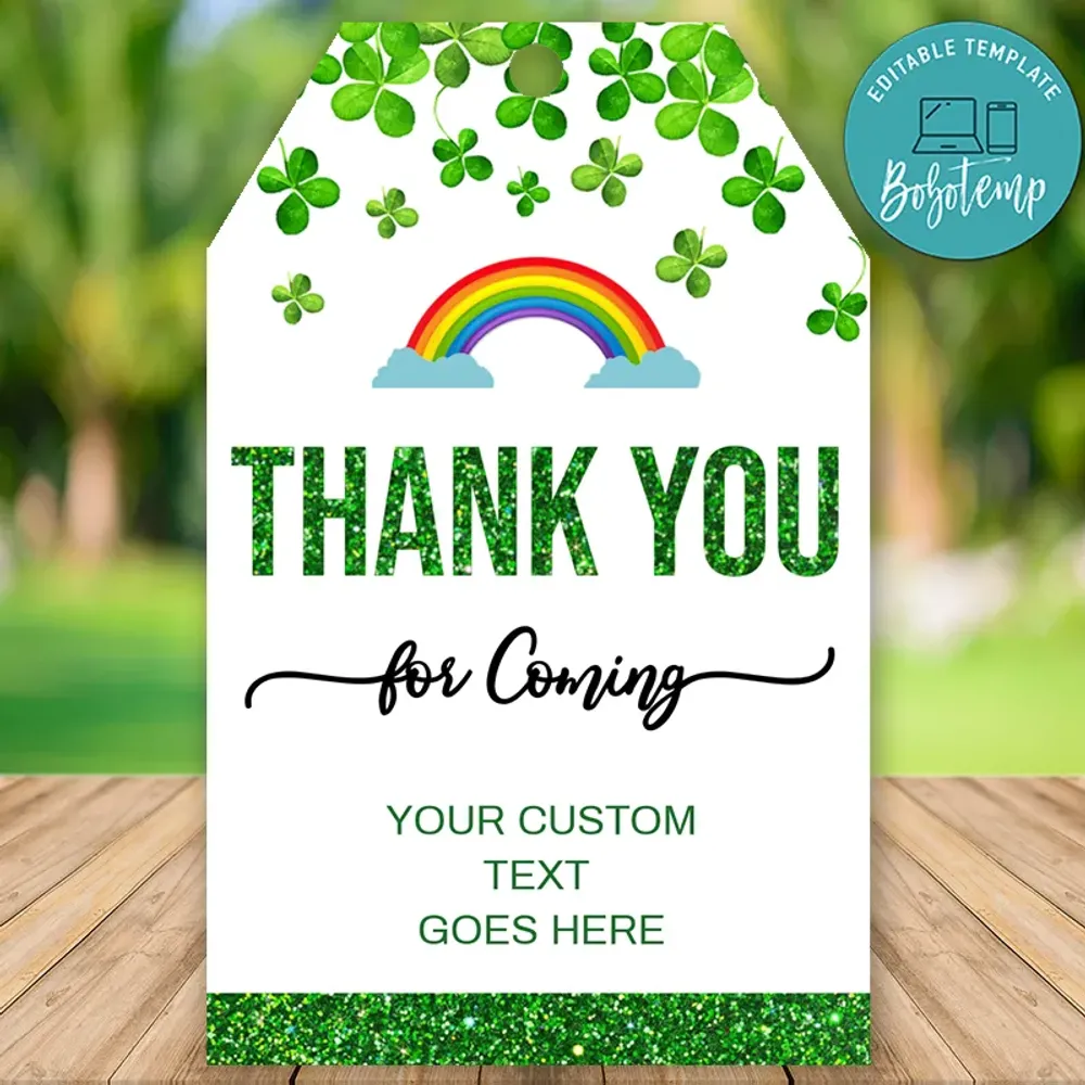 Editable St. Patricks Day Thank You for Coming Gift Tags DIY | Bobotemp