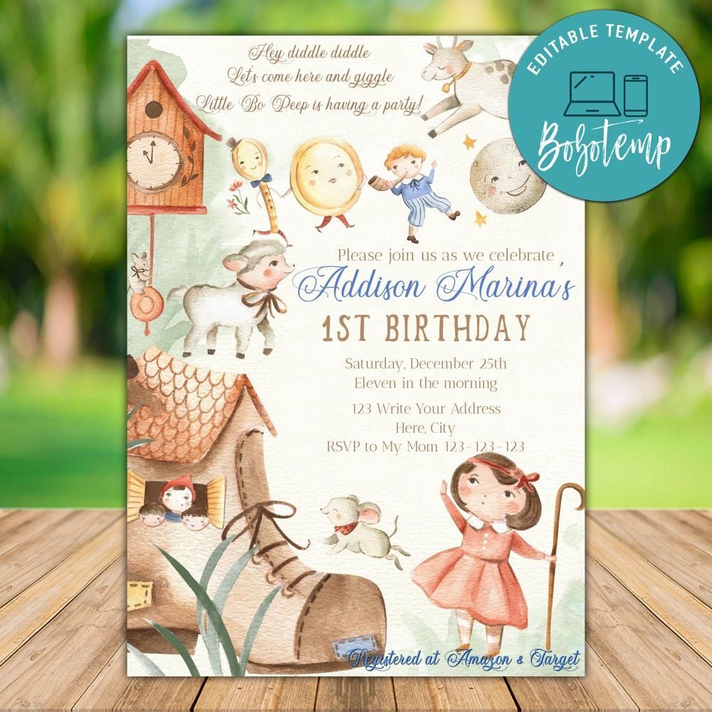 Printable Nursery Rhymes Birthday Invitation Template DIY Bobotemp