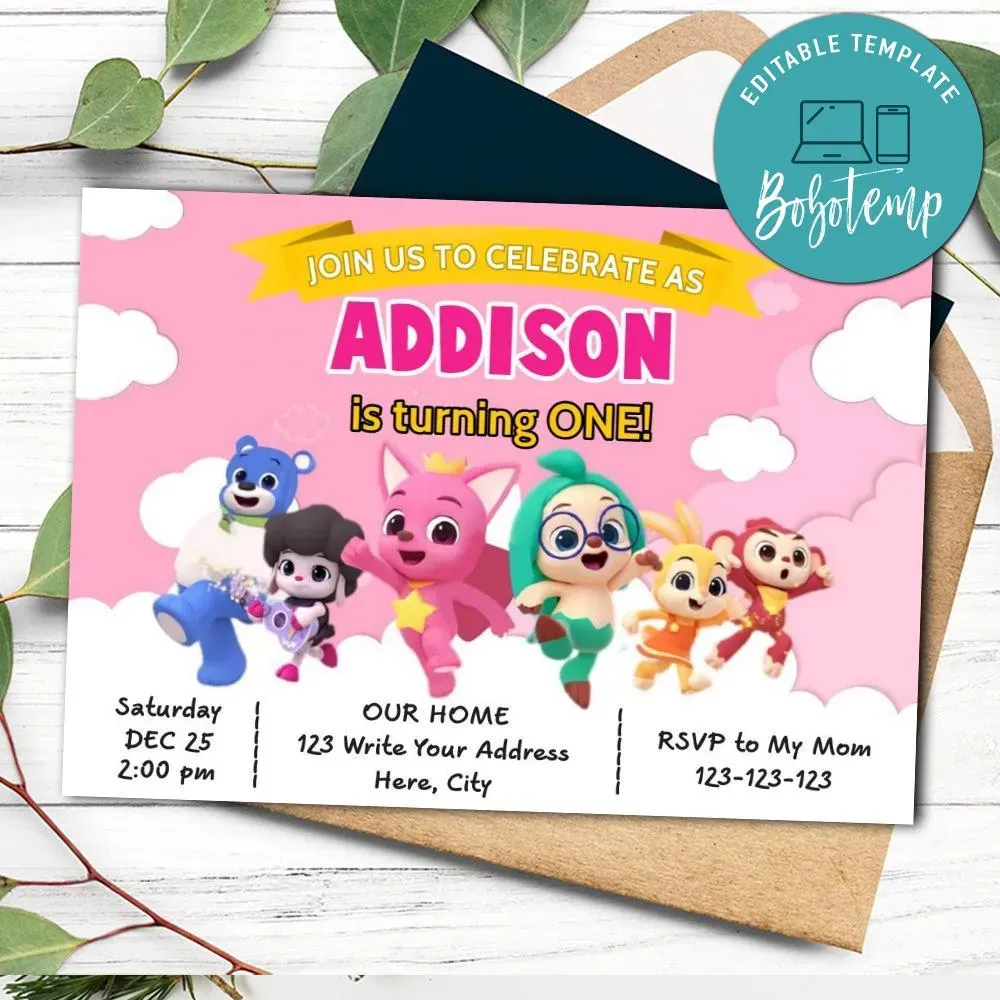 Hogi Pinkfong Birthday Invitation Template for Girl Printable DIY ...