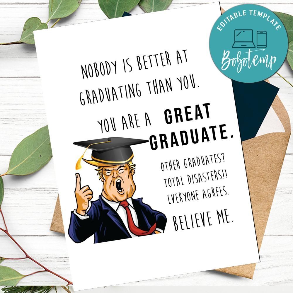 Funny Donald Trump Graduation Gift Card For Him To Print At Home Bobotemp