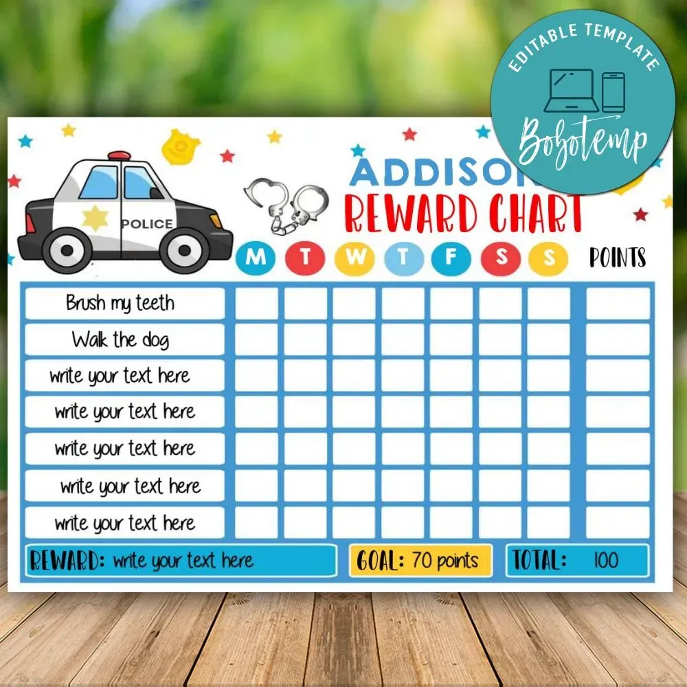 Printable Kids Police Routine Chart Instant Download | Sunmily