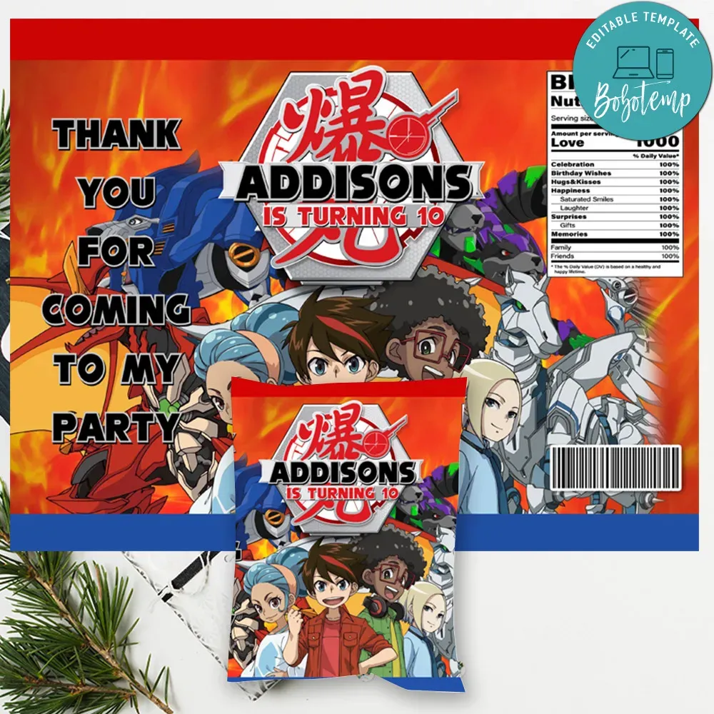 Bakugan Chip Bag Digital File Printable DIY | Bobotemp