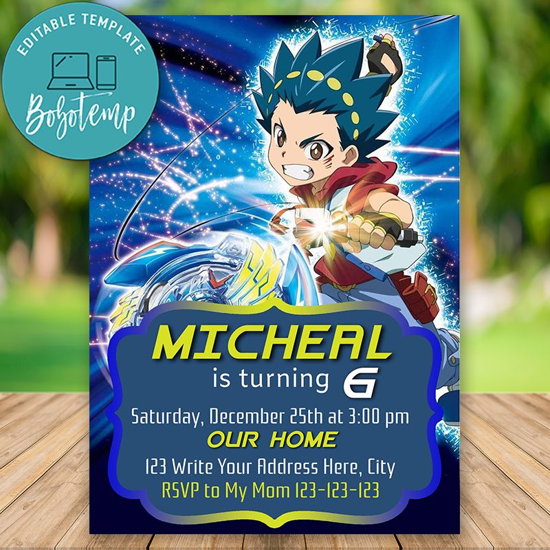 Invitations & Announcements Printable Beyblade Birthday Party ...
