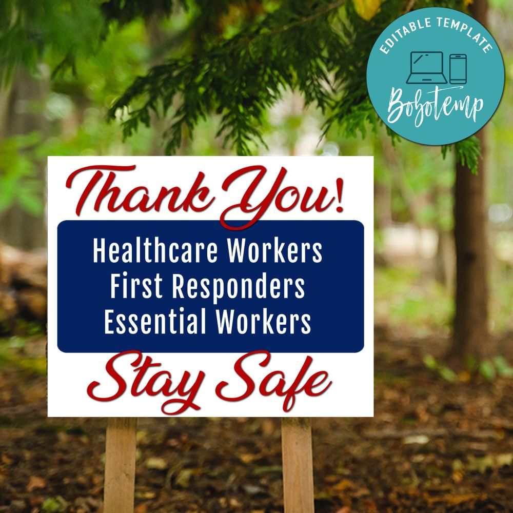 Thank you First Responders Yard Sign Printable Instant Download | Bobotemp